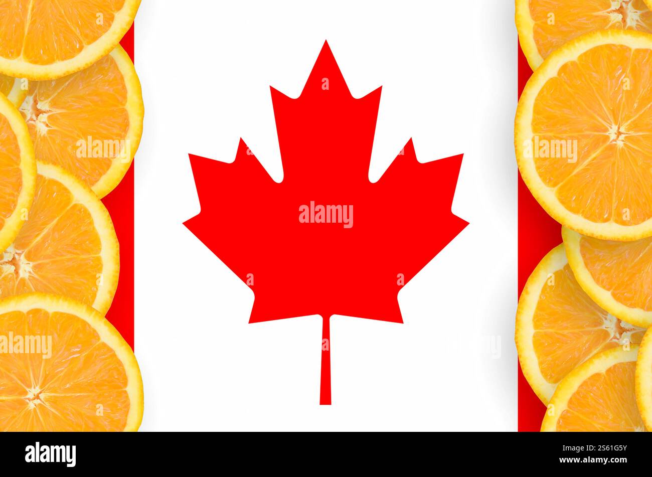 Canada flag in vertical frame of orange citrus fruit slices. Concept of ...
