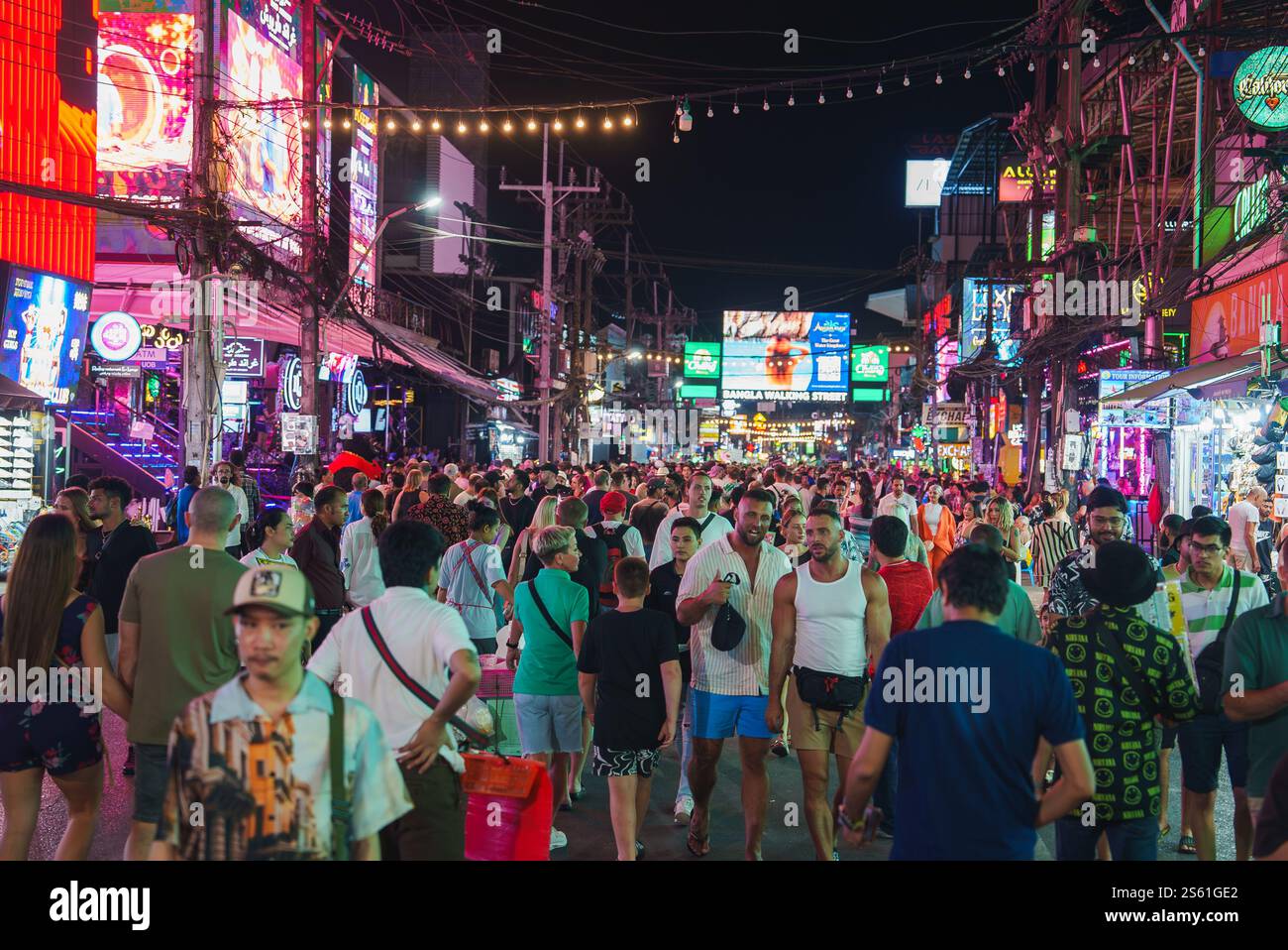 Nighttime Crowd on Bangla Walking Street in Phuket, Thailand Stock ...
