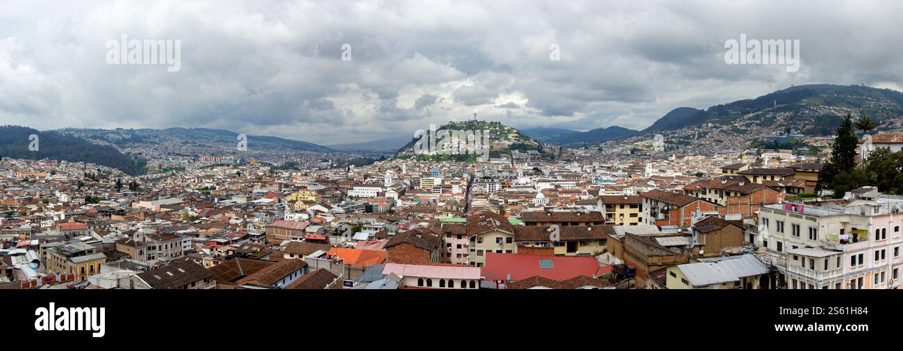 Overcast panoramic view of Quito’s historic center, with El Panecillo ...