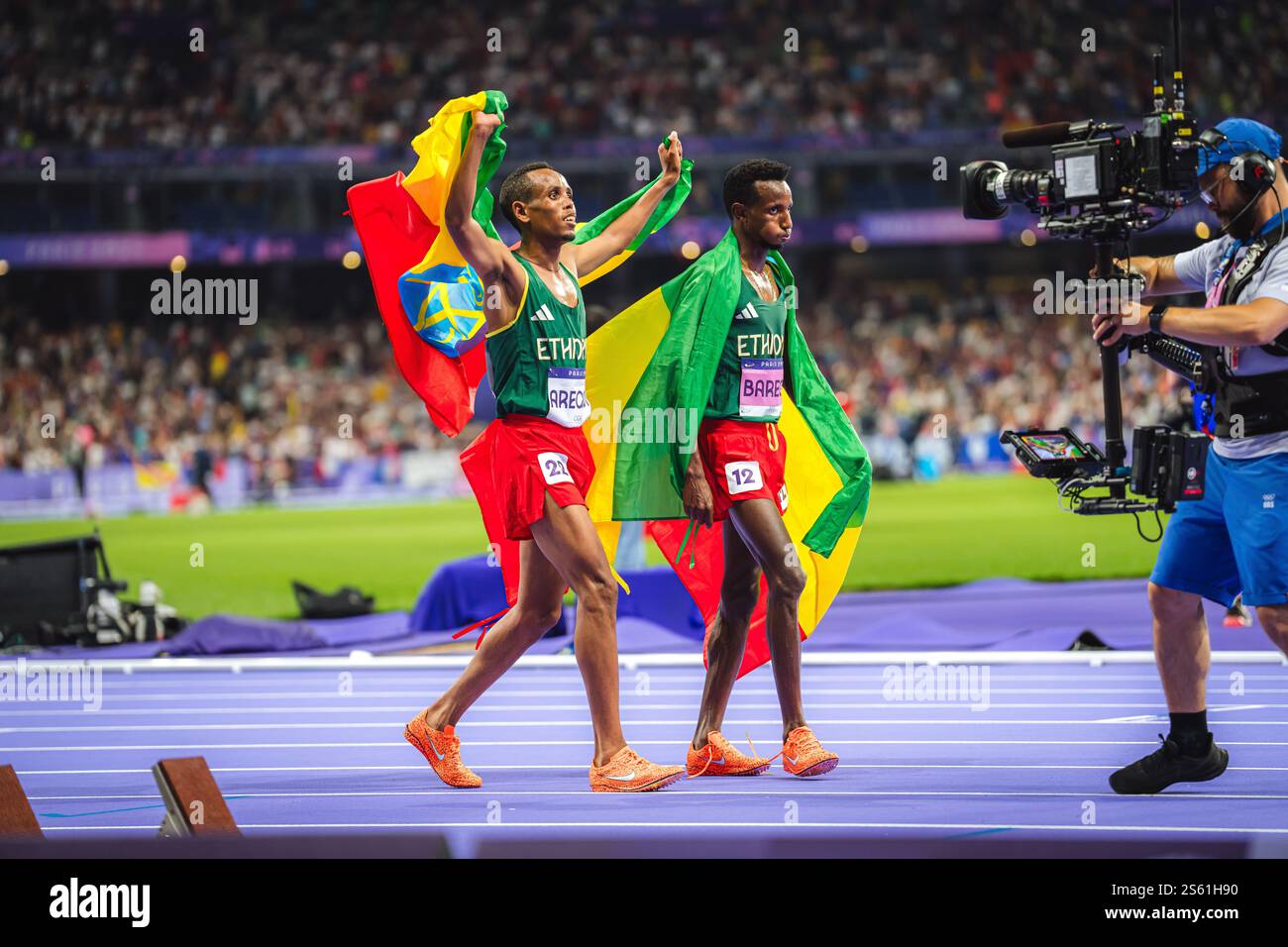 Berihu Aregawi and Selemon Barega participating in the 10.000 meters at ...