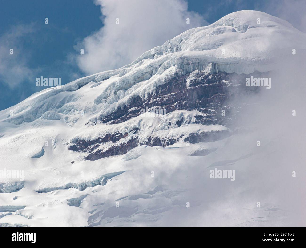 A breathtaking close-up of Cotopaxi’s glaciated slopes, where ice and ...