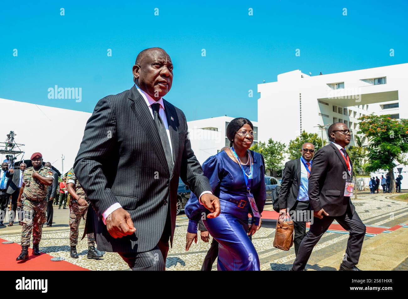South Africa's President, Cyril Ramaphosa, left, arrives for the ...