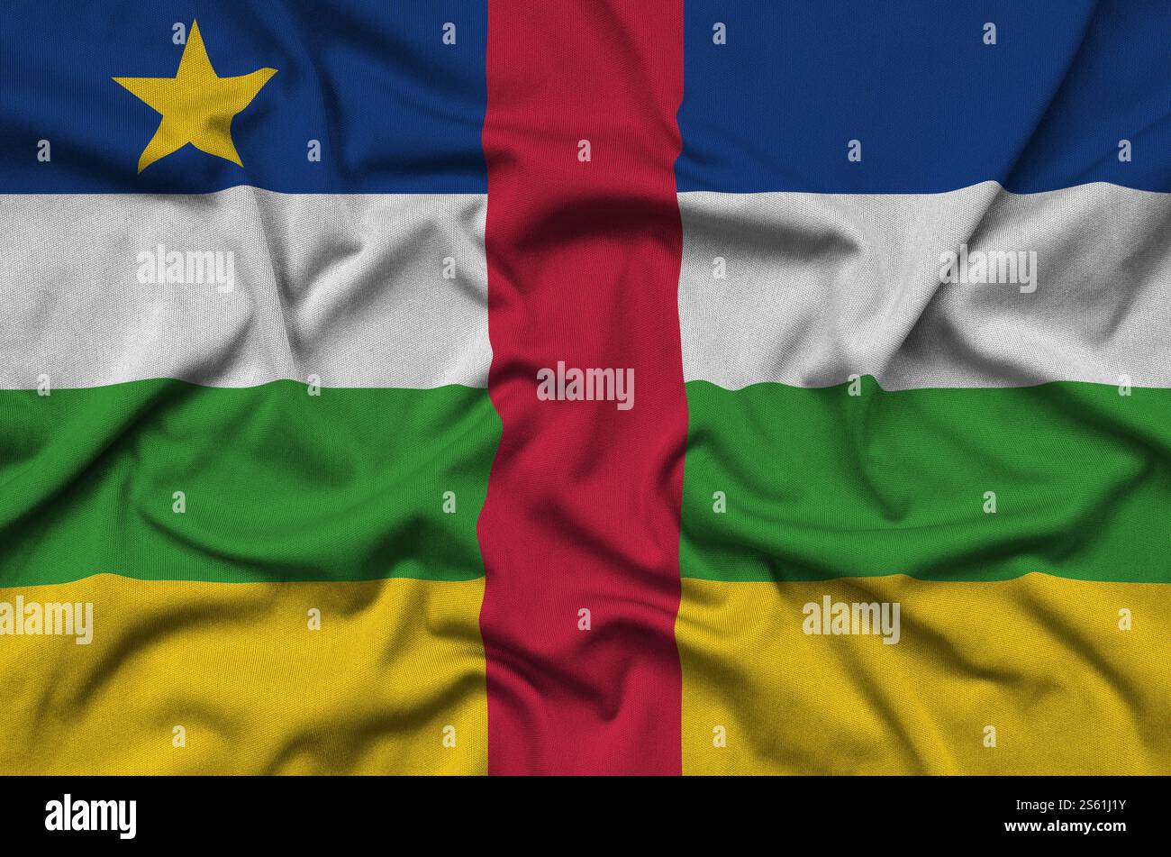 Central African Republic flag is depicted on a sports cloth fabric with ...