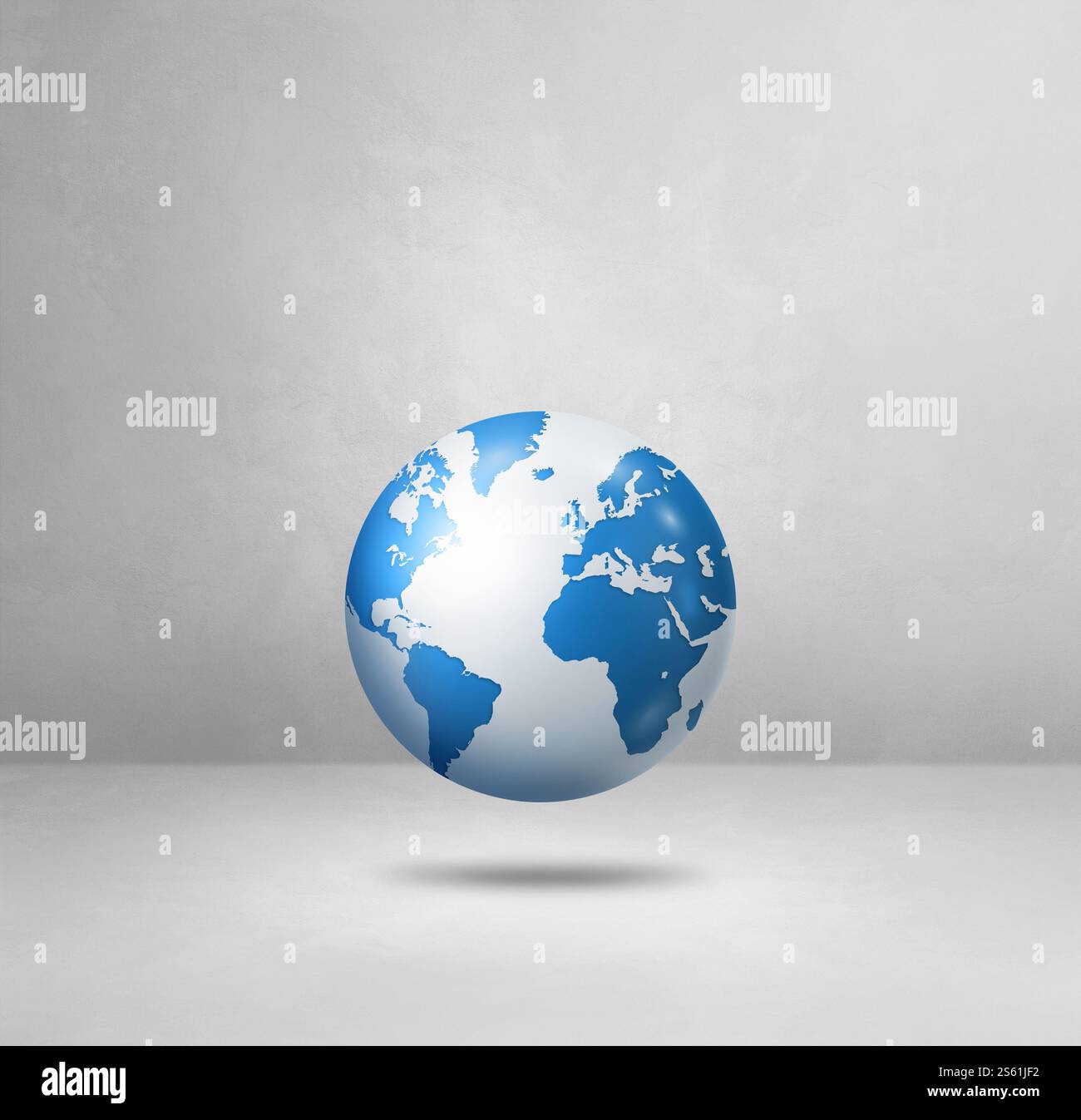 World globe, blue earth map, floating over a white background. 3D ...