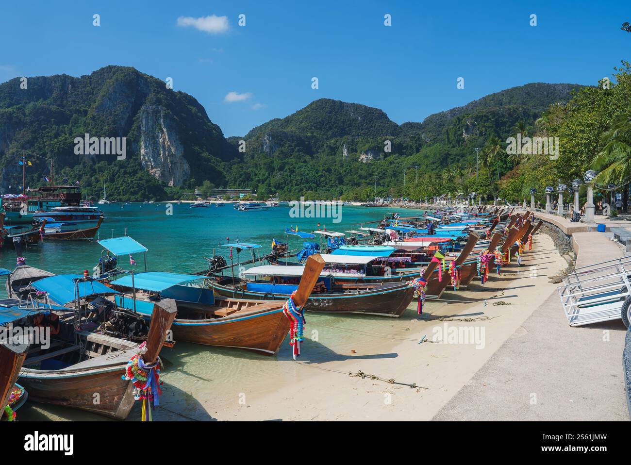 Traditional Long Tail Boats on Koh Phi Phi's Sandy Shoreline in ...