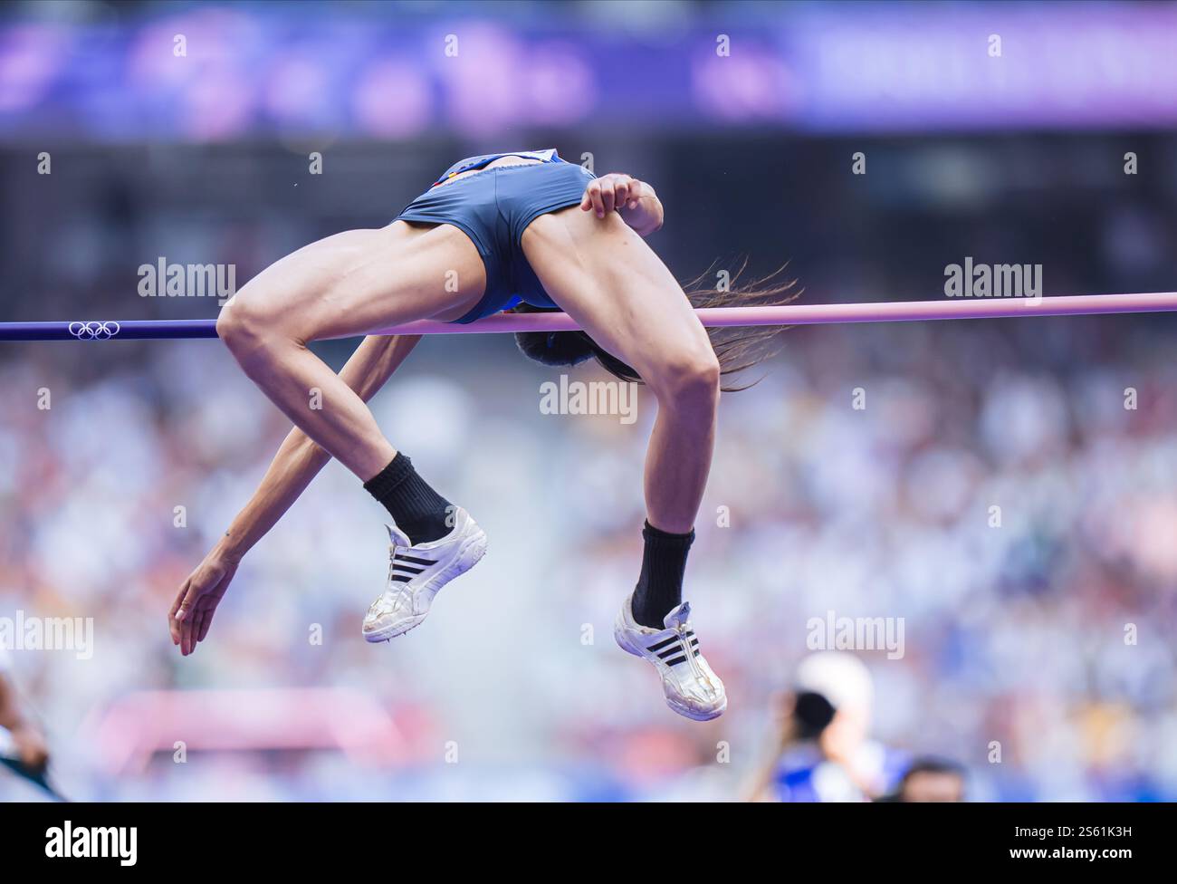 Daniela Stanciu participating in the high jump at the Paris 2024 ...