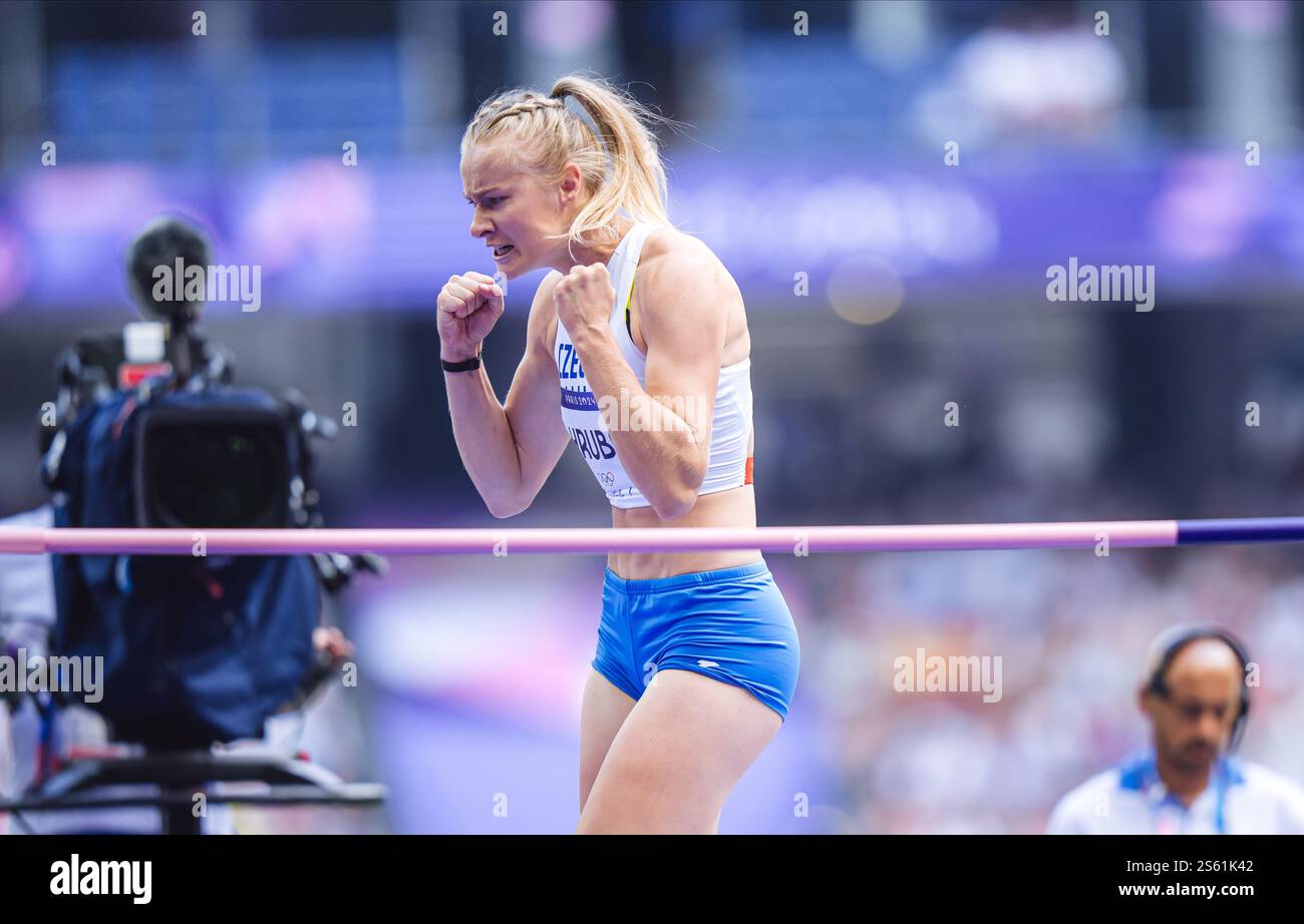 Michaela Hrubá participating in the high jump at the Paris 2024 Olympic Games Stock Photo - Alamy