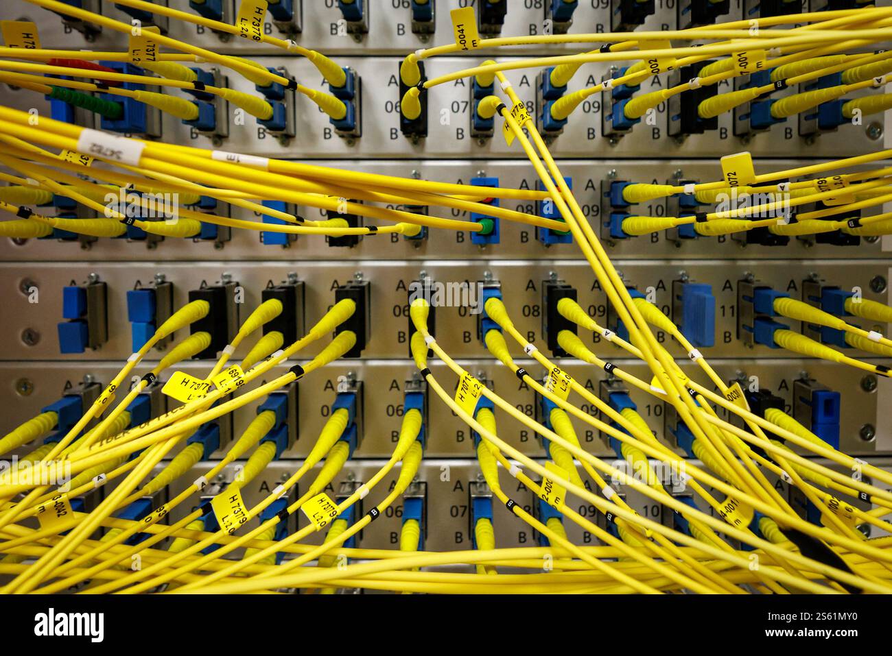 Nuremberg, Germany. 19th Nov, 2024. Fiber optic cable patch panels are ...