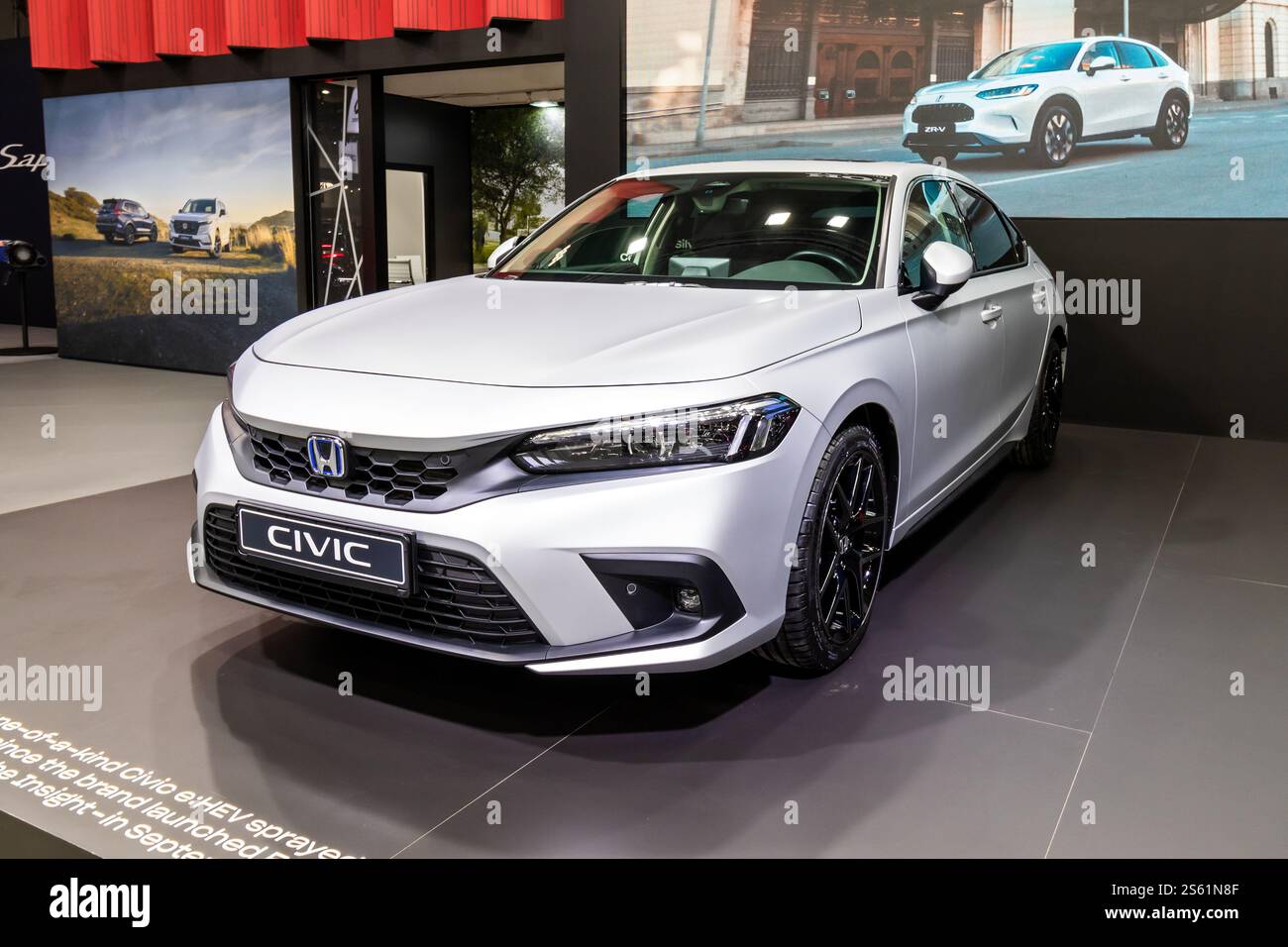 Honda Civic Hybrid (2025) car at the Brussels Motor Show. Brussels, Belgium - January 10, 2025 ...