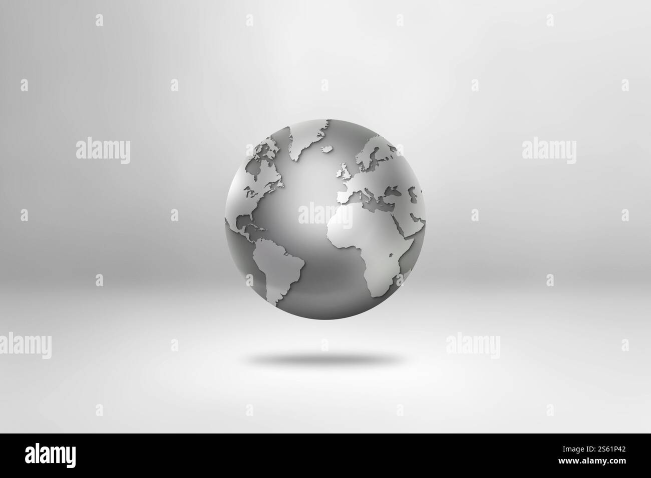 Metal world globe isolated on white background. 3D illustration. Metal ...