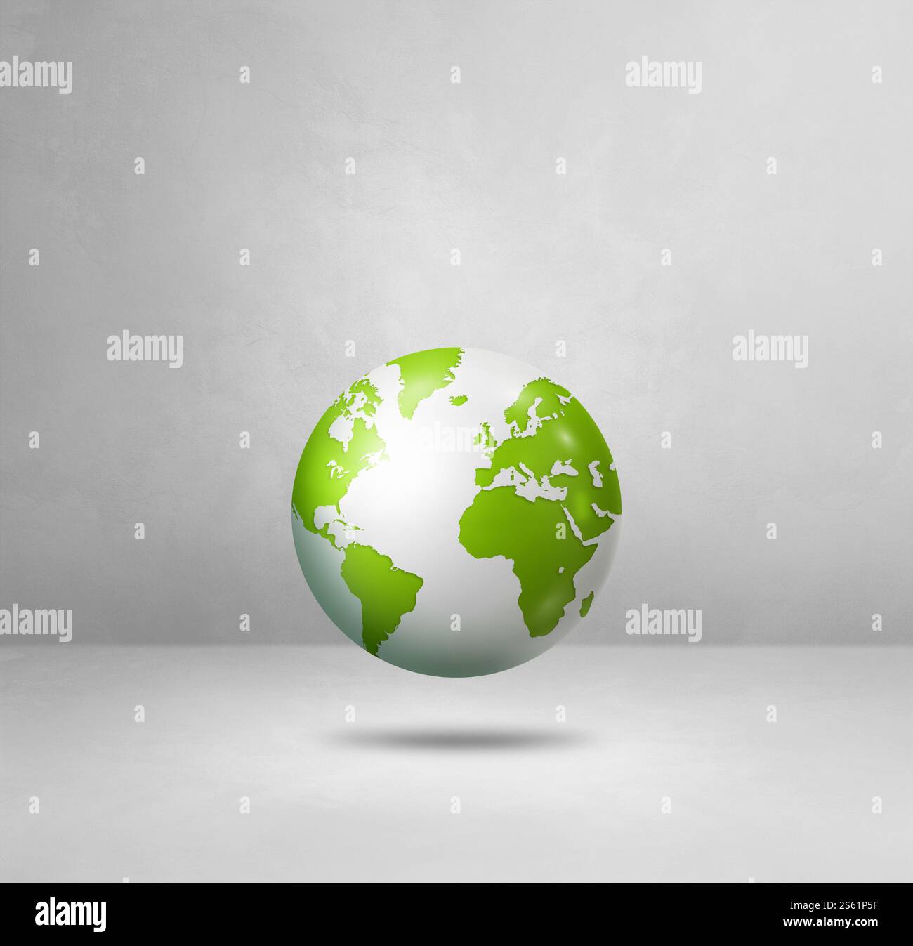 World globe, green earth map, floating over a white background. 3D ...