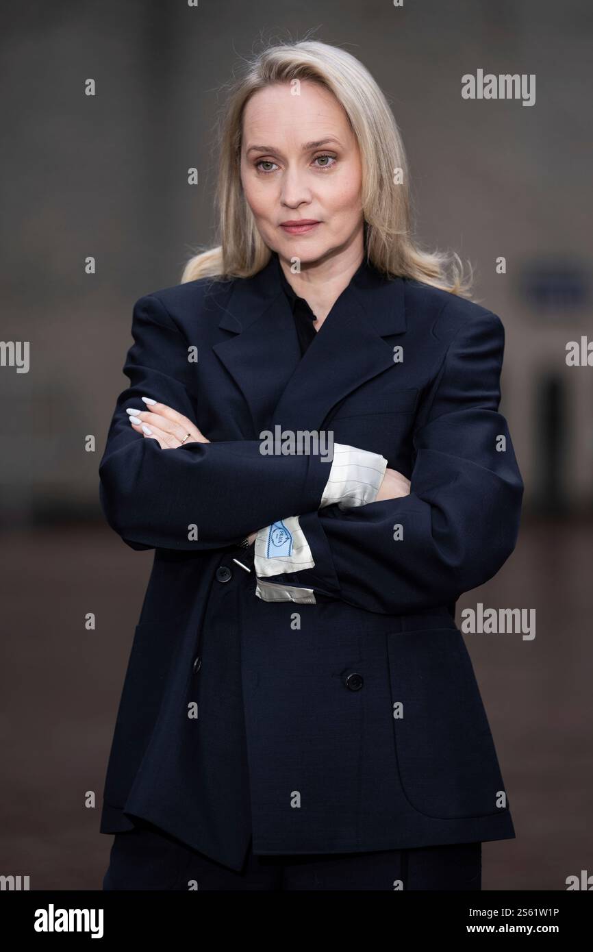 Mona Fastvold poses for photographers upon arrival at the photo call for the film 'The Brutalist ...