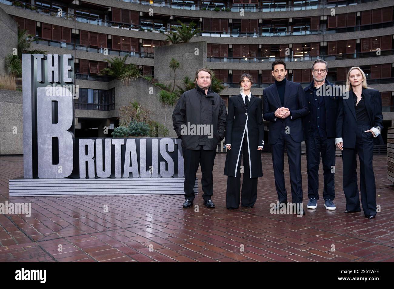Director Brady Corbet, from left, Felicity Jones, Adrien Brody, Guy Pearce and writer Mona ...