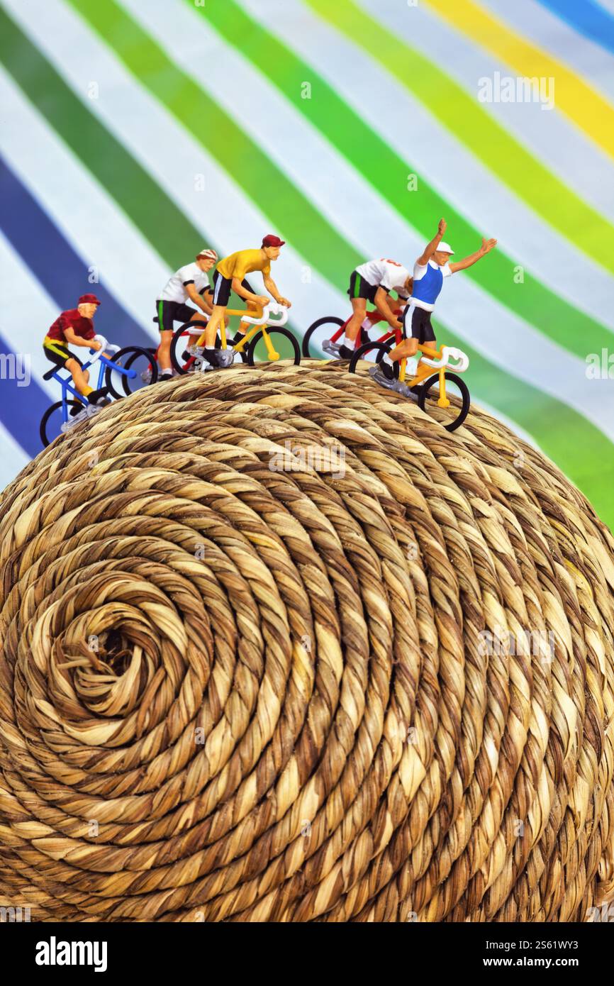 group of cyclist, winning the race cyclist first place raising his ...