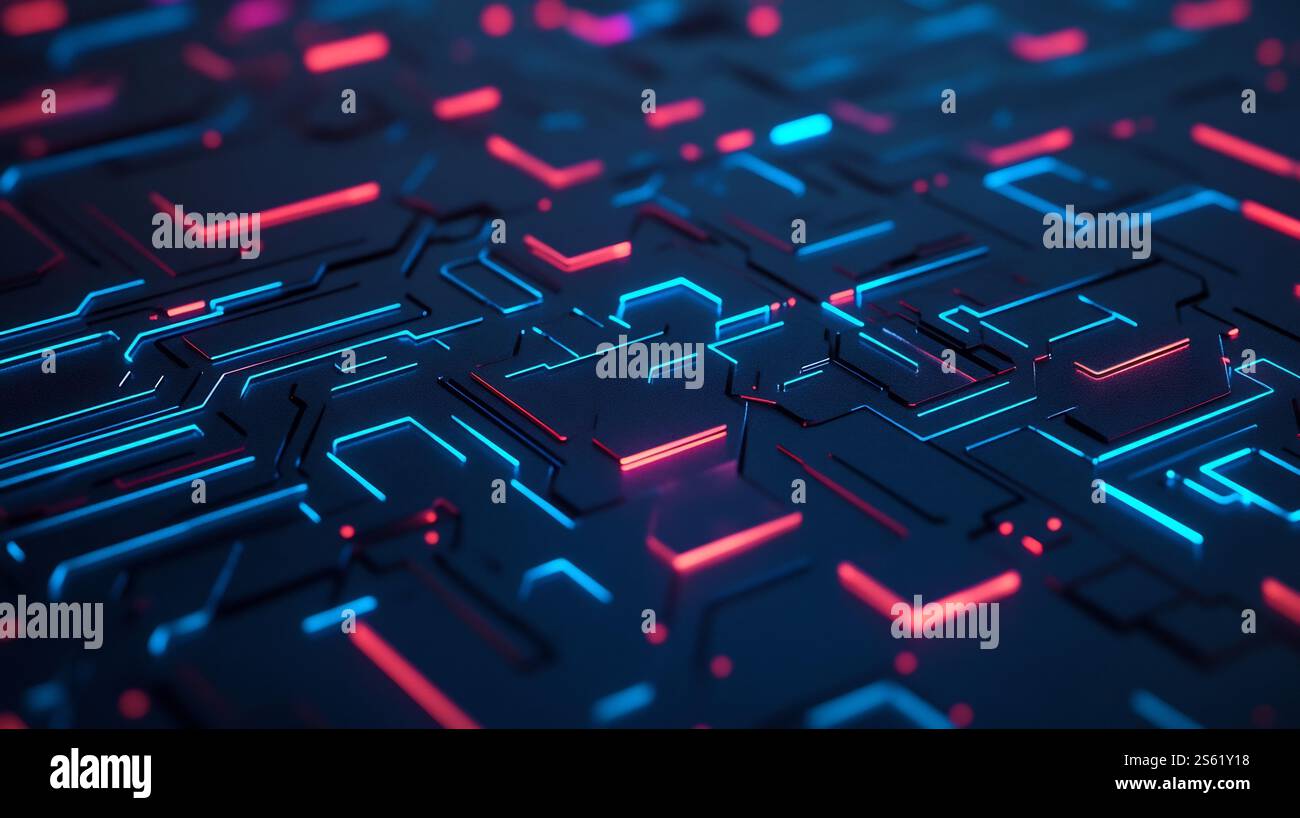 Futuristic abstract circuit board design with glowing blue lights and a ...