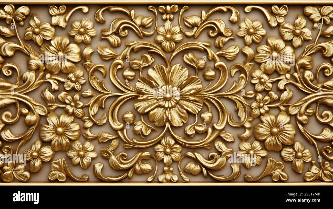 Beautifully crafted golden ornate frame featuring intricate carvings of ...