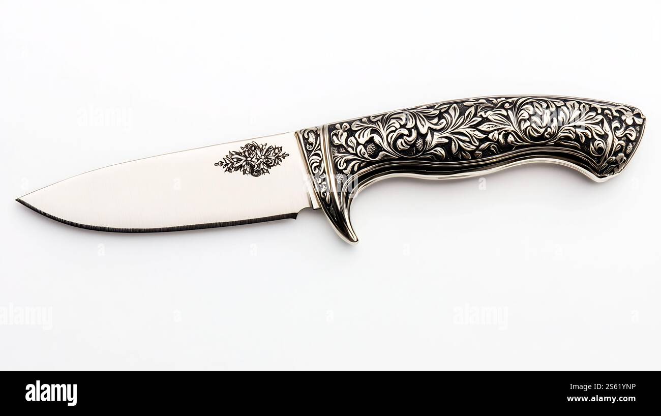 Shiny Stainless Steel Knife Isolated on White Background,Featuring a ...