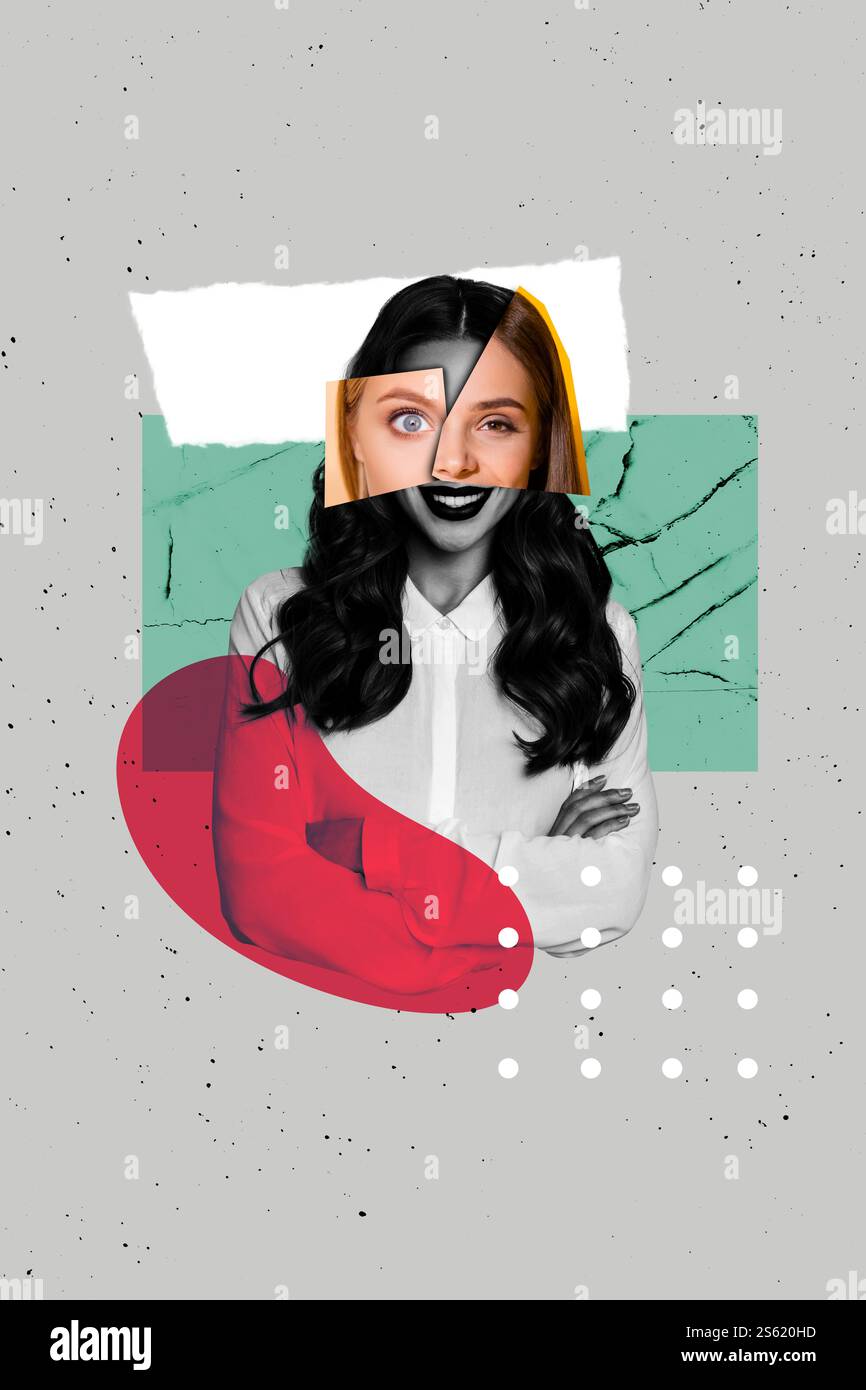 Creative 3D photo collage trend artwork template of portrait young ...