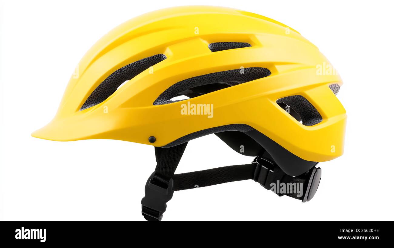 Single yellow hard hat or safety helmet isolated on a pure white ...