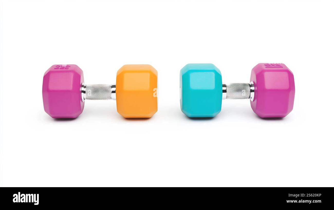 Set of colorful and vibrant dumbbells in various pastel shades arranged ...