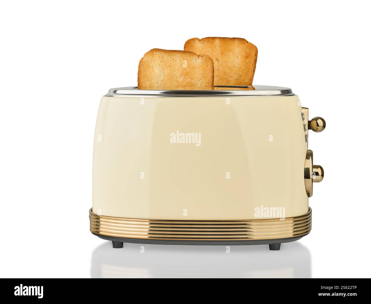 Vintage toaster and two pieces of toasted bread for food isolated on ...