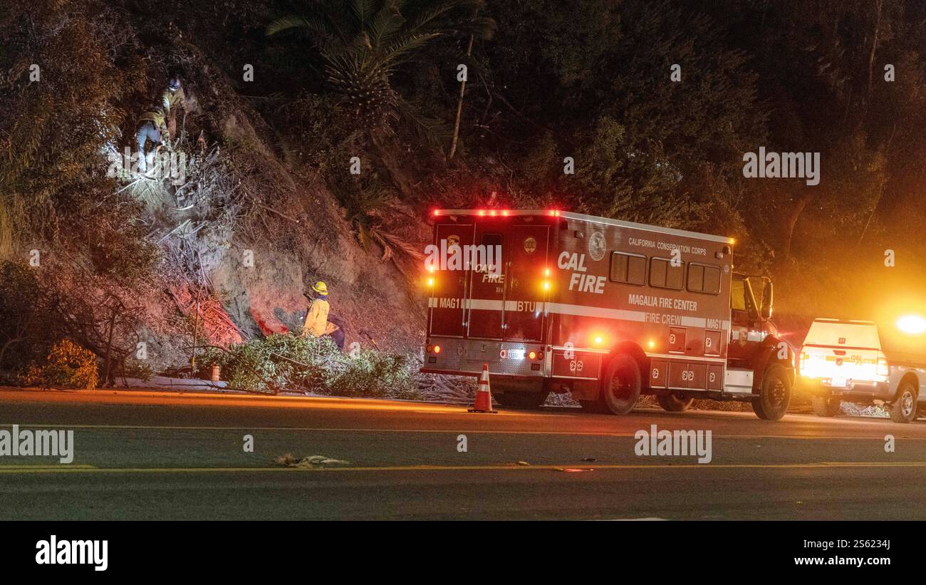 Pacific Palisades, California, USA. 15th Jan, 2025. Cal Fire crew work ...