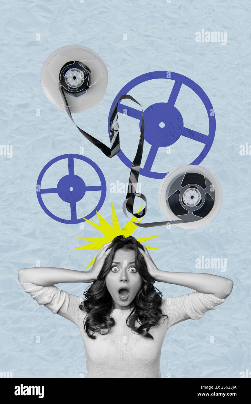 Composite 3D collage trend artwork template design of young woman ...