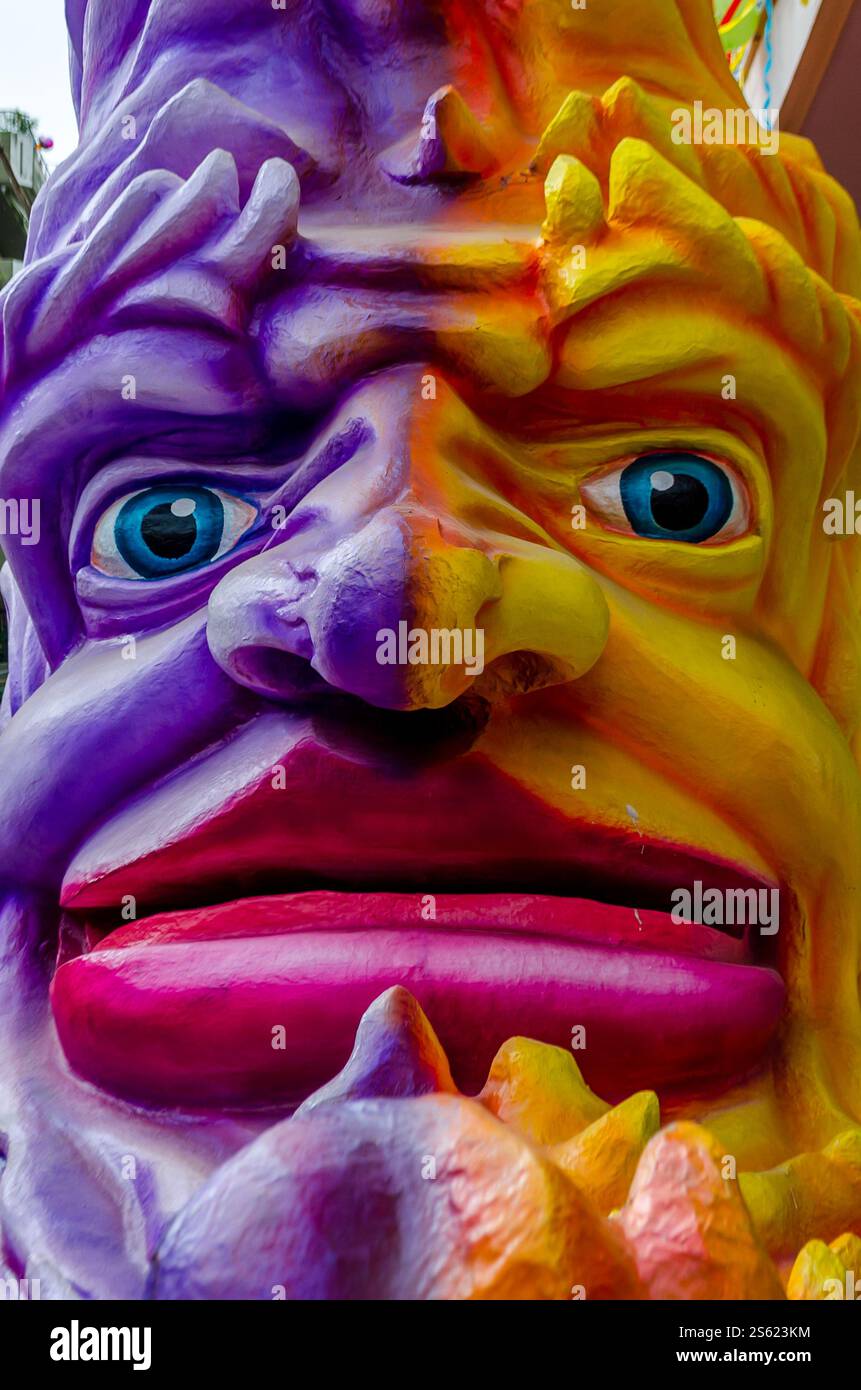 Giant Carnival Statue of a Two Colored Face. Big Float in Yellow and ...