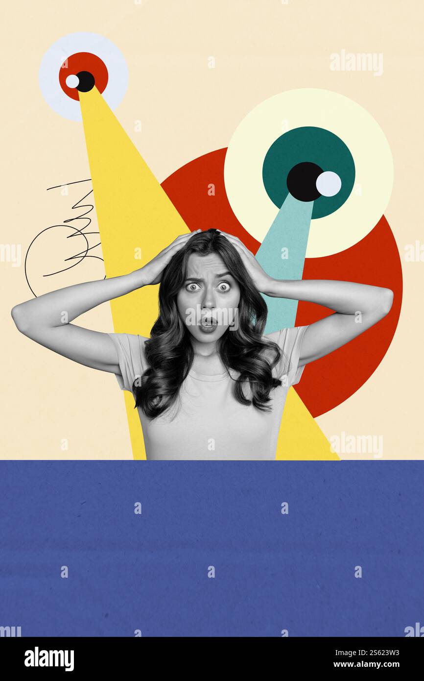 Collage design composite trend artwork sketch of cconfused young woman ...