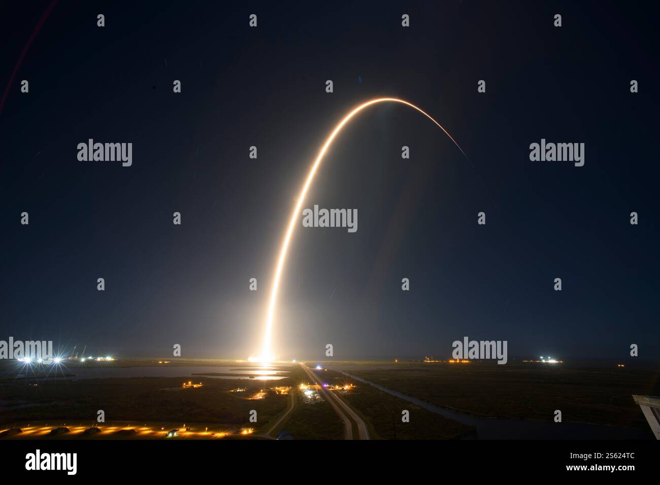 Merritt Island, Florida, USA. 15th Jan, 2025. A SpaceX Falcon 9 rocket launches with two ...