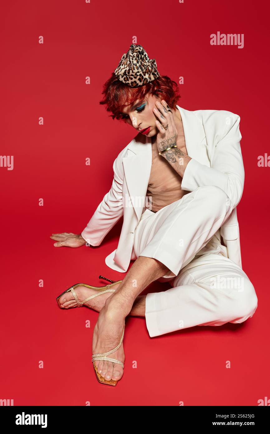 Unique young man showcases fashion and individuality with a striking ...