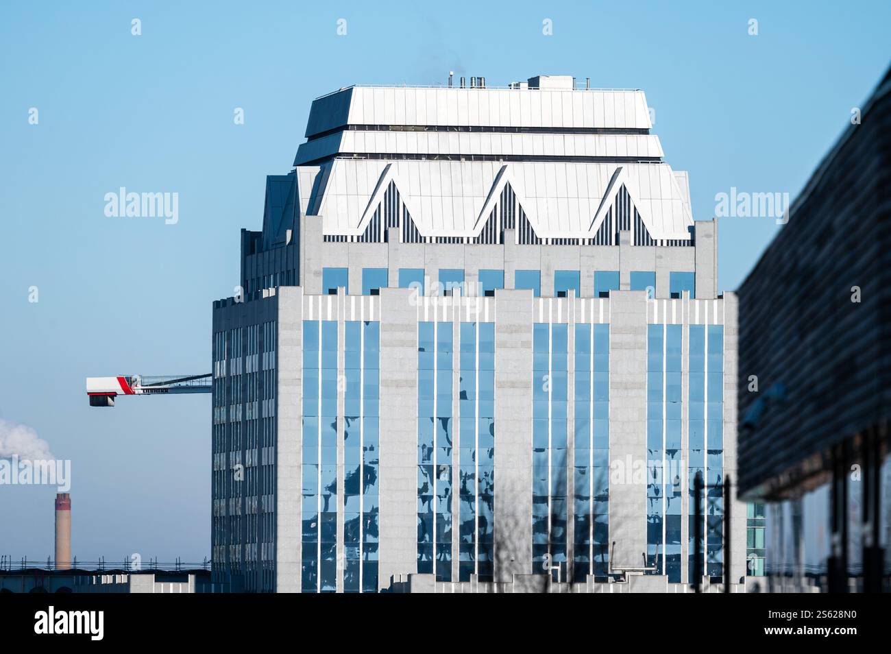 The Euroclear banking officr tower, high angle view in the Brussels ...