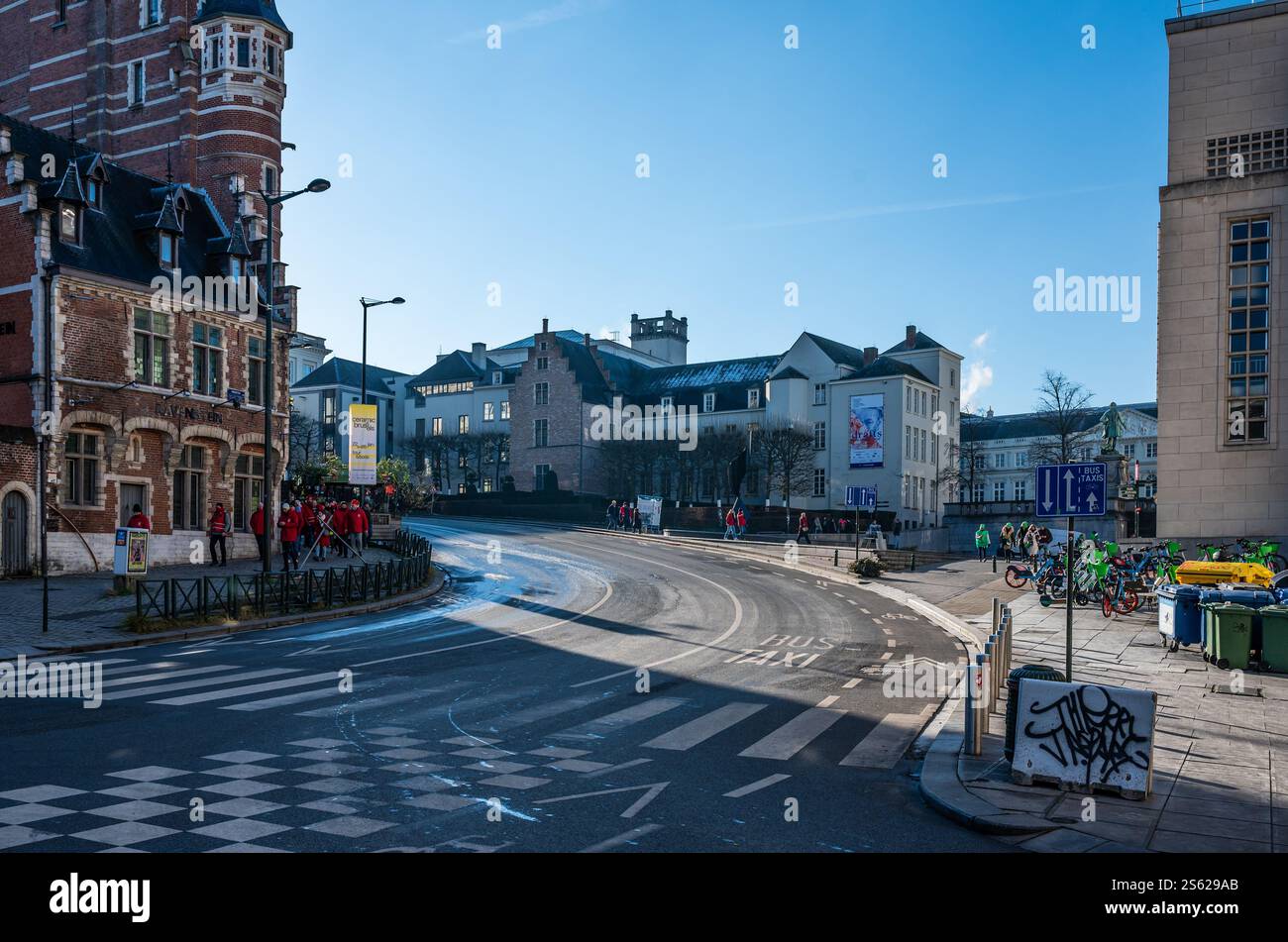 Rue Ravenstein at Mont des Arts, Brussels city center, Belgium, JAN 13 ...