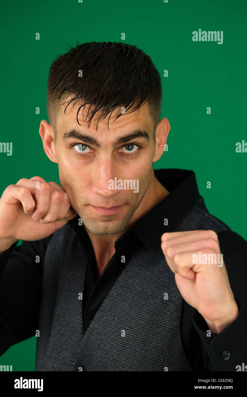 Young handsome male boxer fighter isolated on white background . High ...