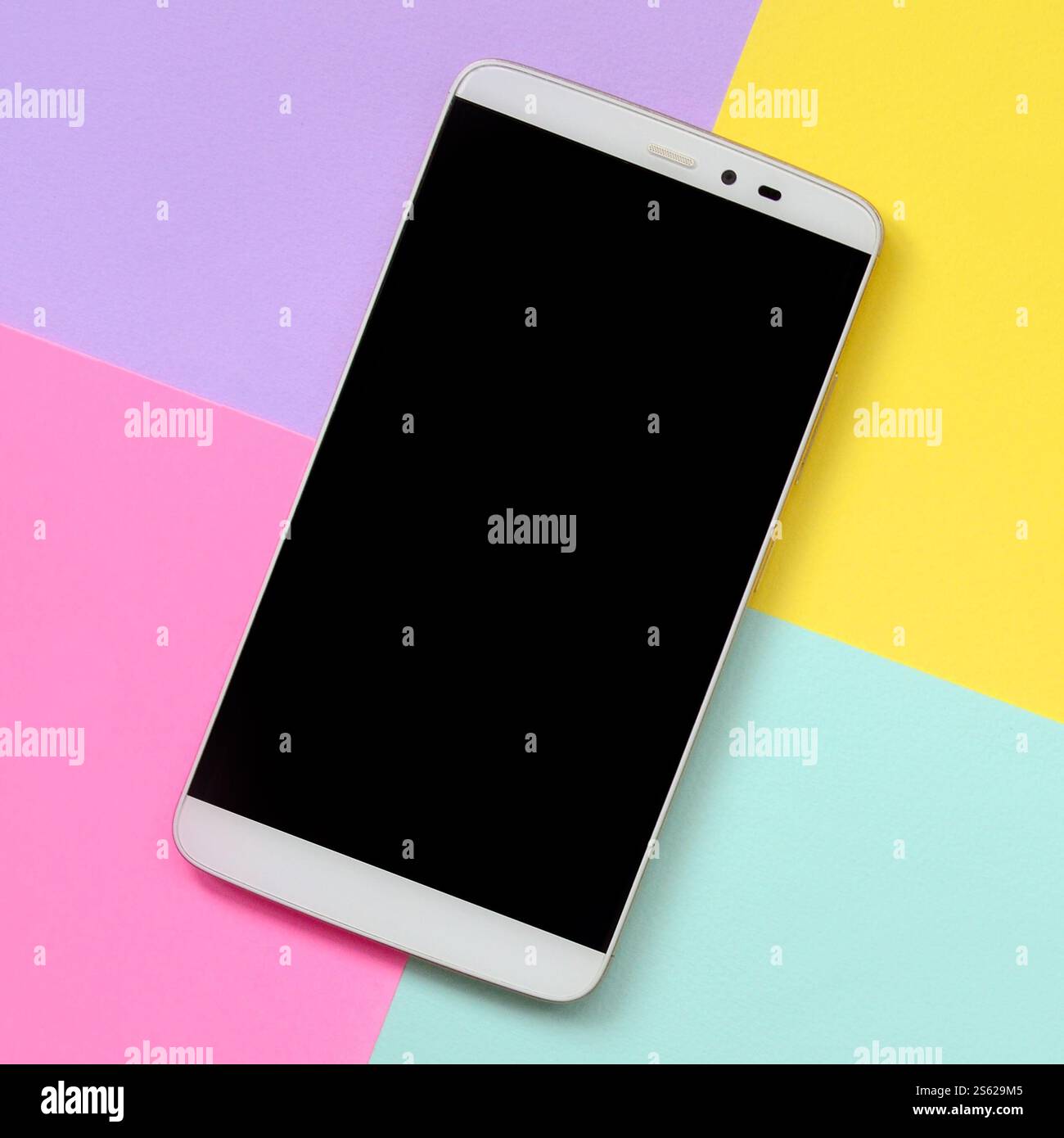 Modern smartphone with black screen on texture background of fashion ...