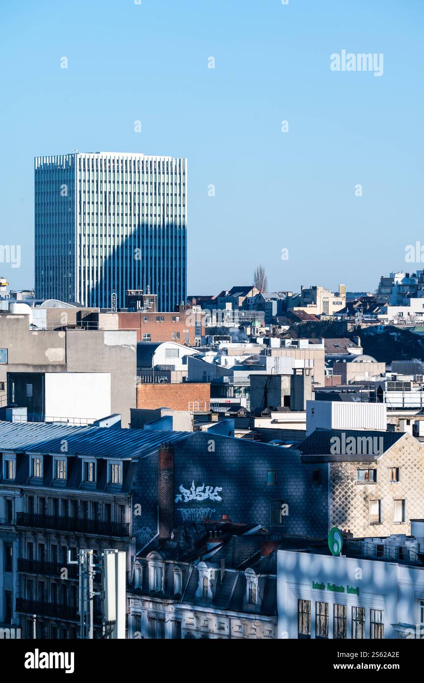 Panorama over the Victoria tower in the city center of Brussels ...