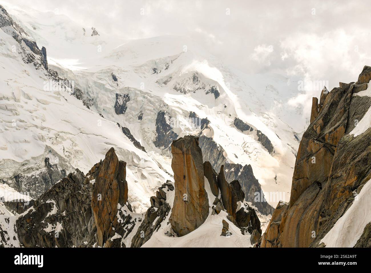 The Cosmique Ridges in the Mont Blanc Massif, with climbers on the ...