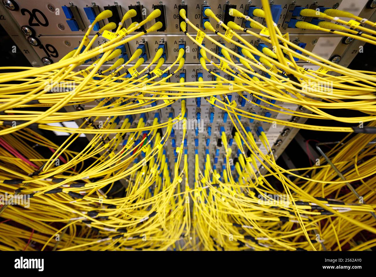 Nuremberg, Germany. 19th Nov, 2024. Fiber optic cable patch panels are ...