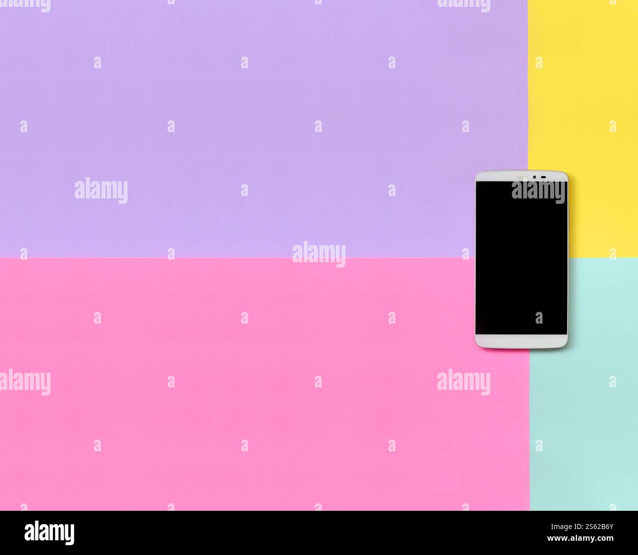 Modern smartphone with black screen on texture background of fashion ...