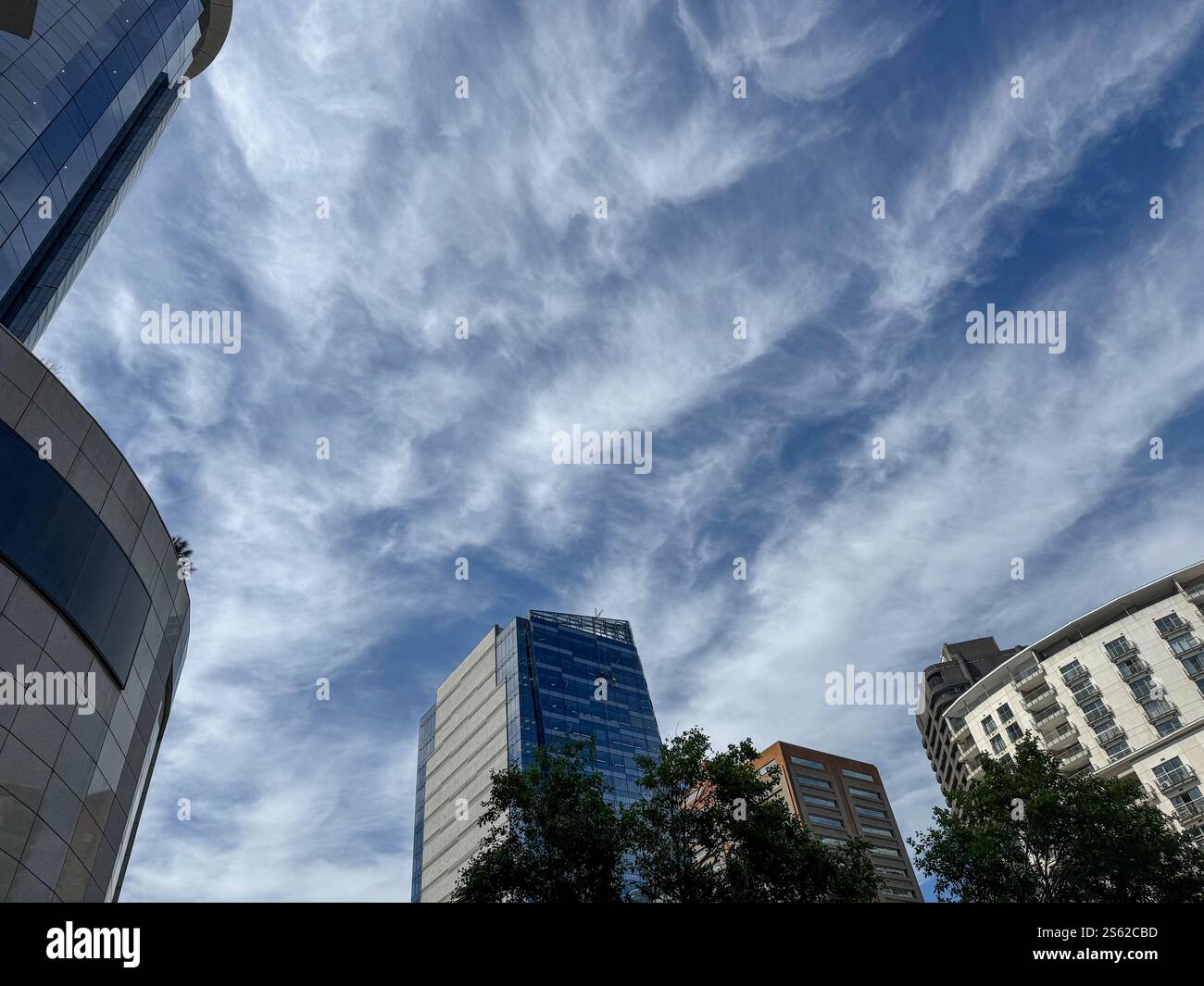 Cape town city skyscrapers against blue sky, high rise office business ...