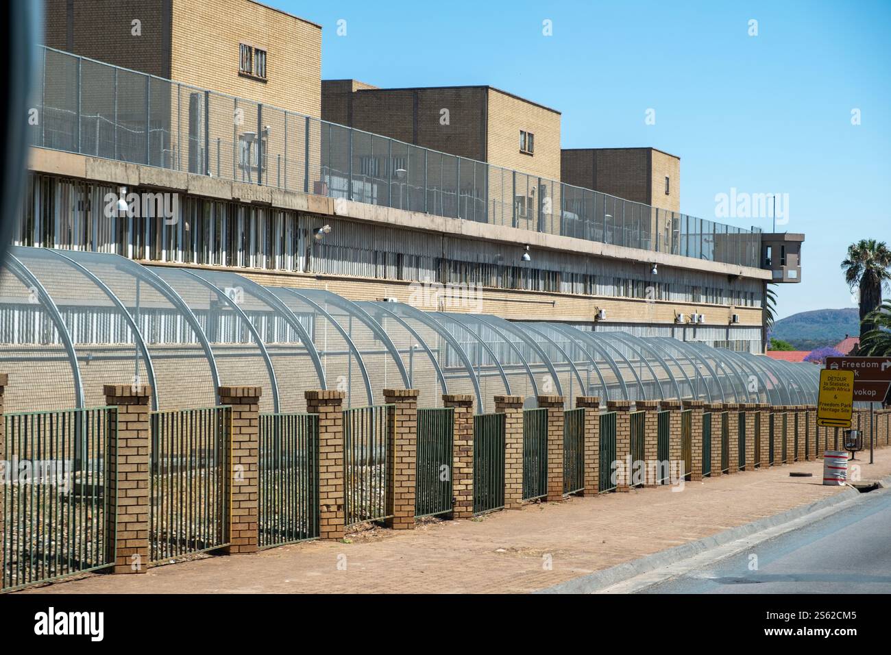 Pretoria Central Prison, Kgosi Mampuru street facade, clear blue sky ...