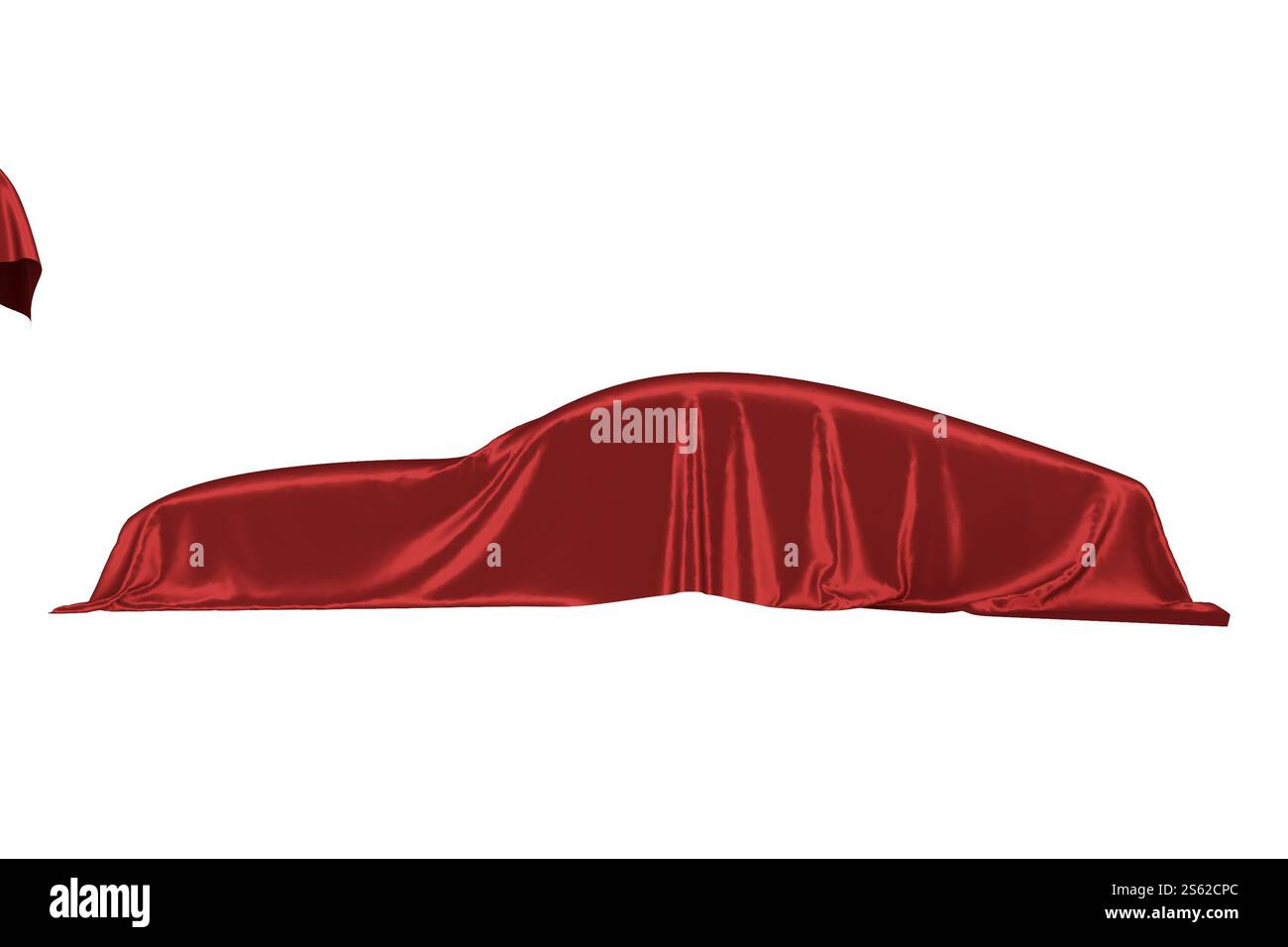 Red silk fabric covering a car on white background Stock Photo - Alamy