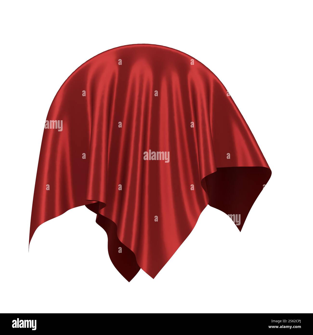 Red silk fabric draped over a round object on white background Stock ...