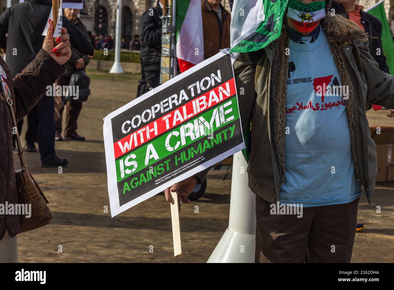 Anti-Taliban Protest: "Cooperation is a Crime" Sign. London, UK, 11 ...