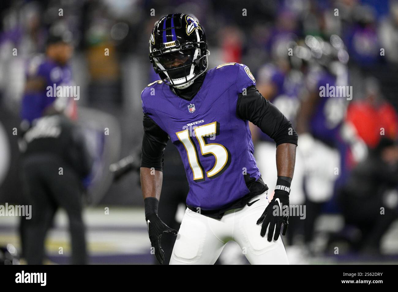 Baltimore Ravens wide receiver Nelson Agholor (15) works out before an ...