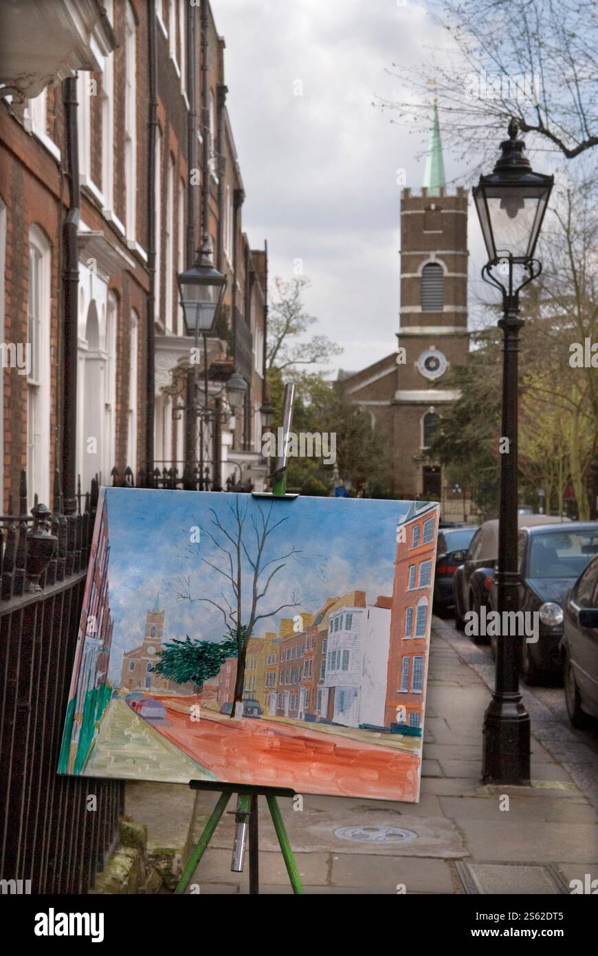 Church Row, St John's Church, Hampstead village, an amateur’s oil ...