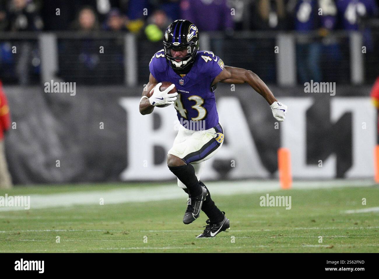 Baltimore Ravens running back Justice Hill (43) in action during the ...