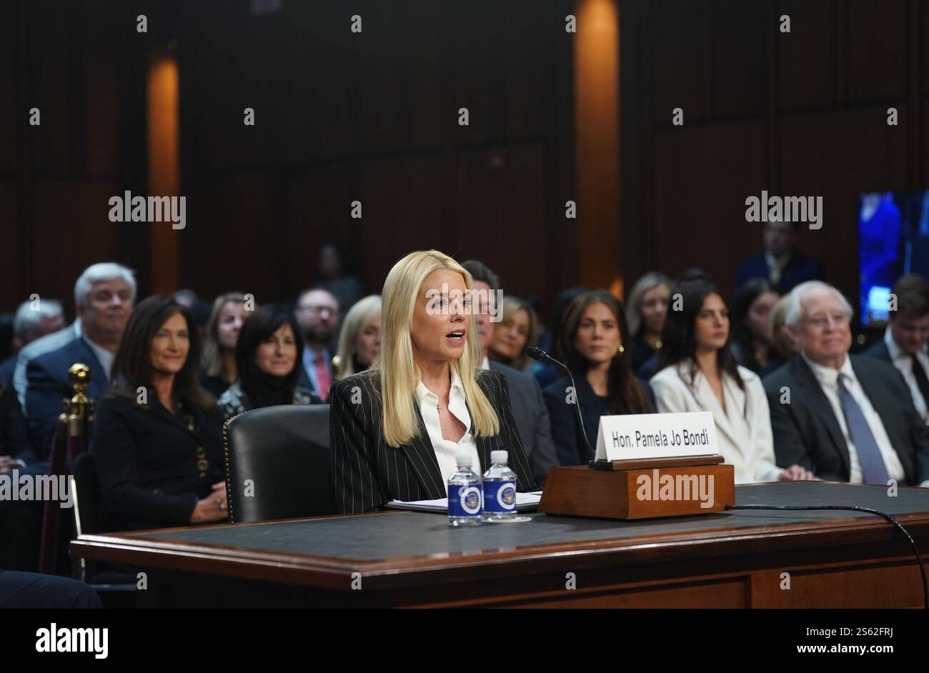 Washington, United States. 15th Jan, 2025. Pam Bondi testifies during a ...