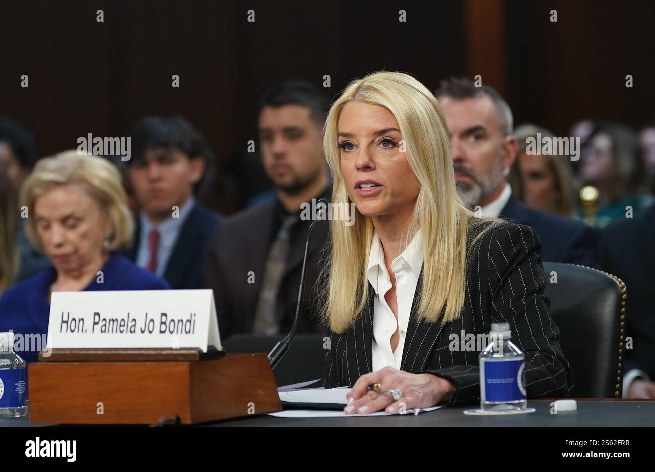 Washington, United States. 15th Jan, 2025. Pam Bondi testifies during a ...