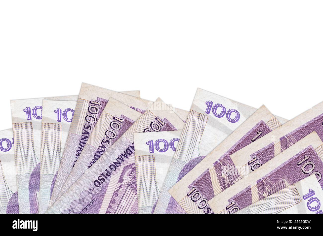 100 Philippine piso bills lies on bottom side of screen isolated on ...